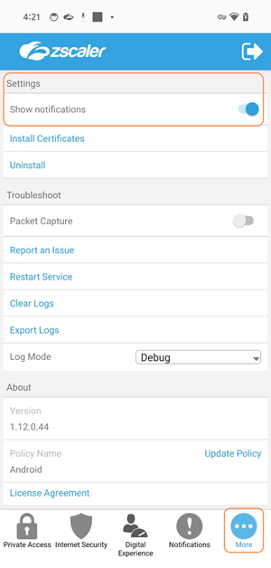 Zscaler Client Connectorでの通知の表示 | Zscaler