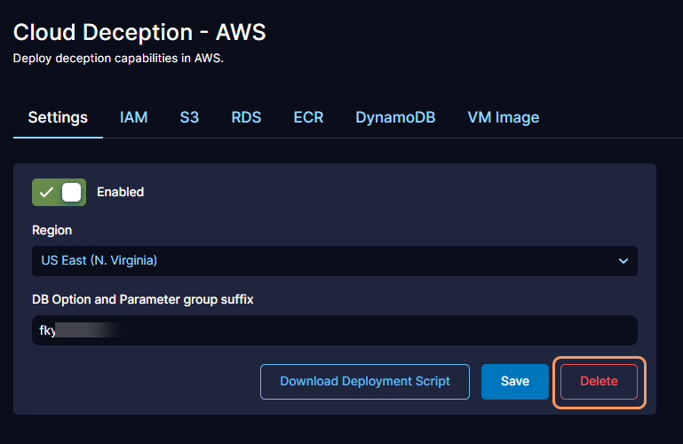 Deleting AWS Deception Settings | Zscaler