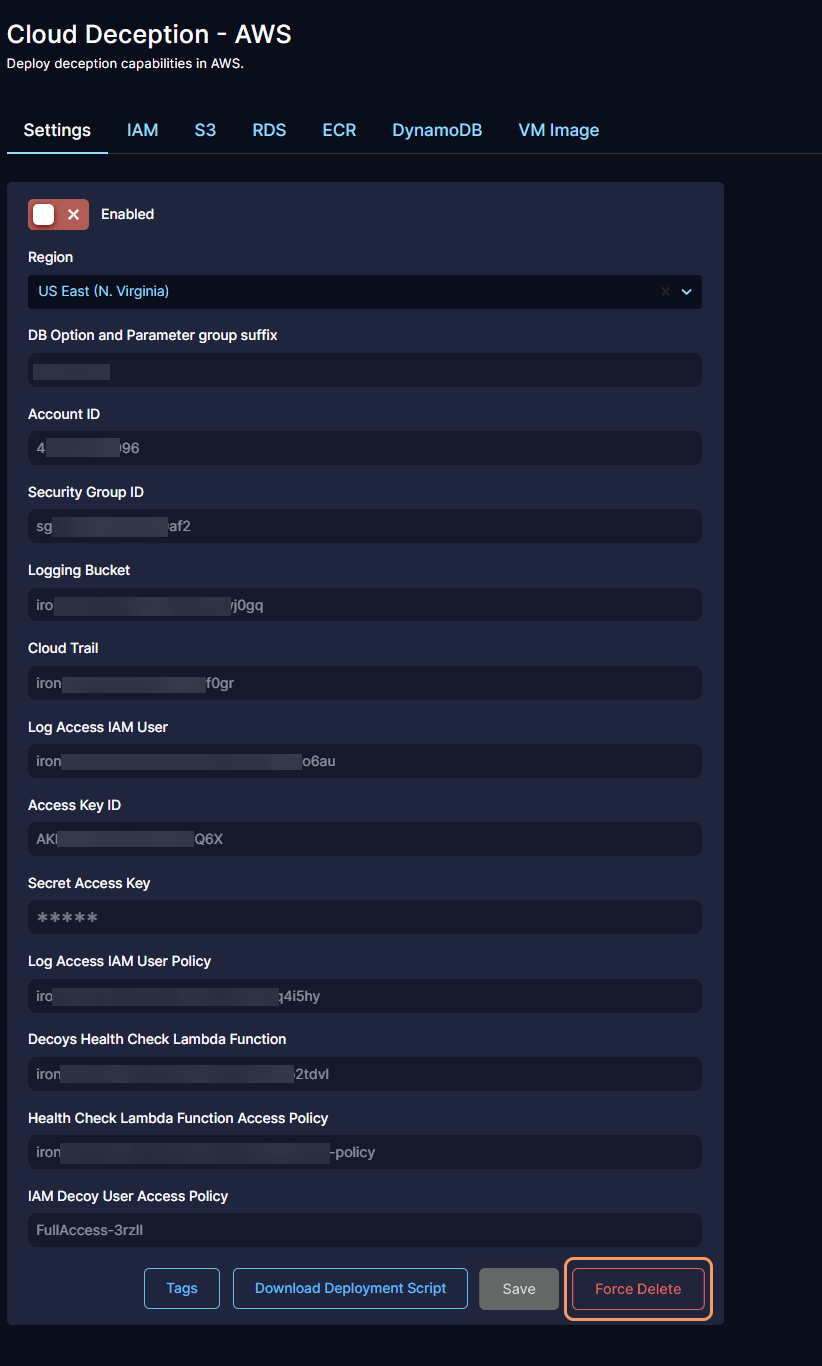 Deleting AWS Deception Settings | Zscaler