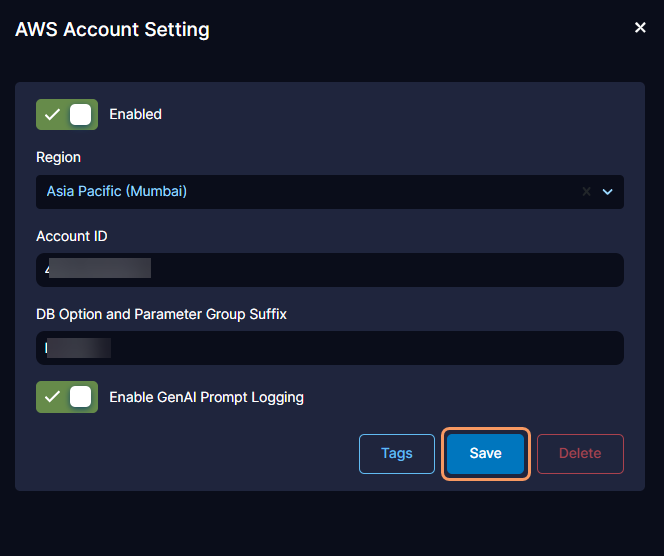 AWS Settings Tab