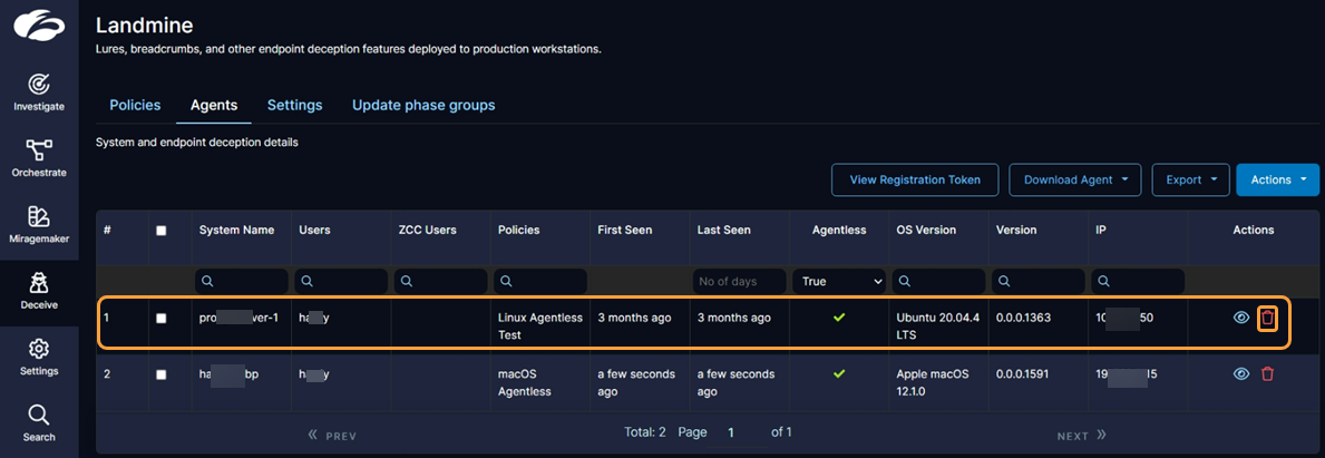 Landmineエージェントレスポリシーと登録の削除 | Zscaler
