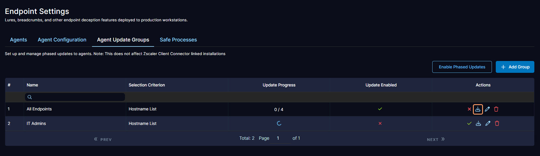 Managing Agent Update Groups | Zscaler