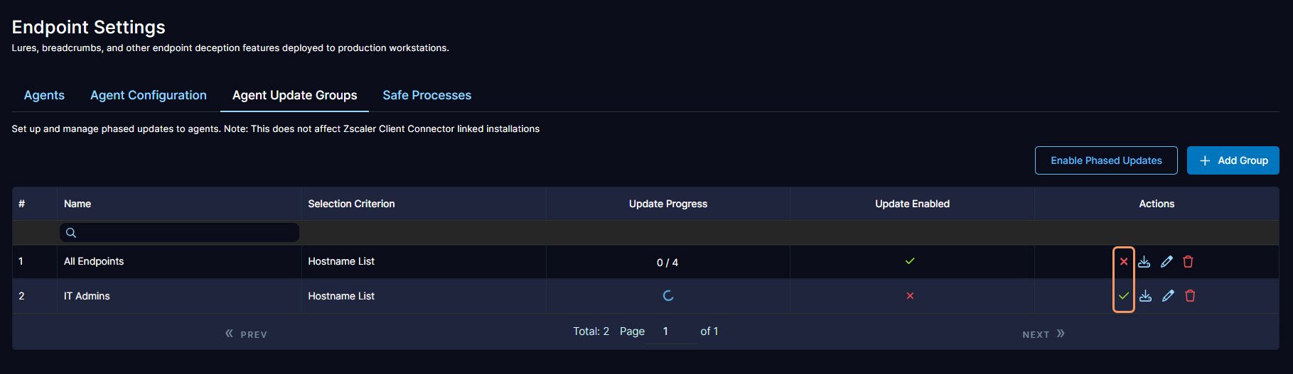 Managing Agent Update Groups | Zscaler