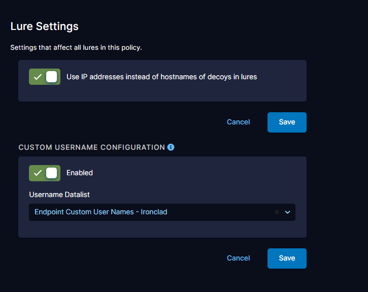 Configuring Lure Settings