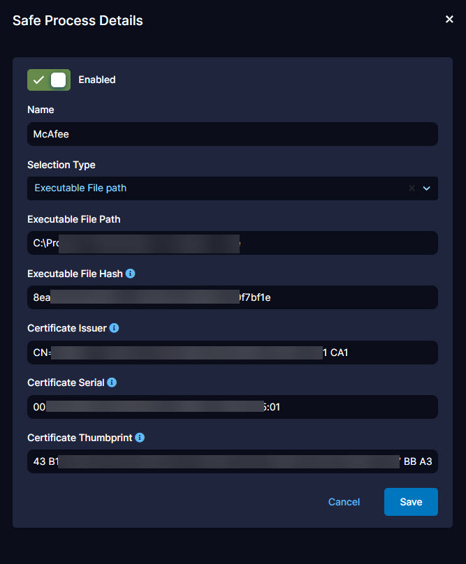 Configuring a safe process with filters