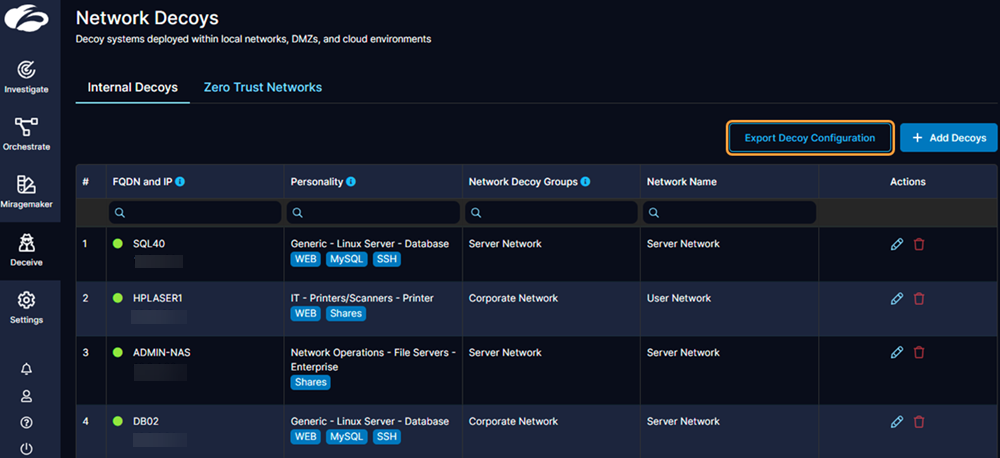 Exporting Network Decoys Configuration | Zscaler