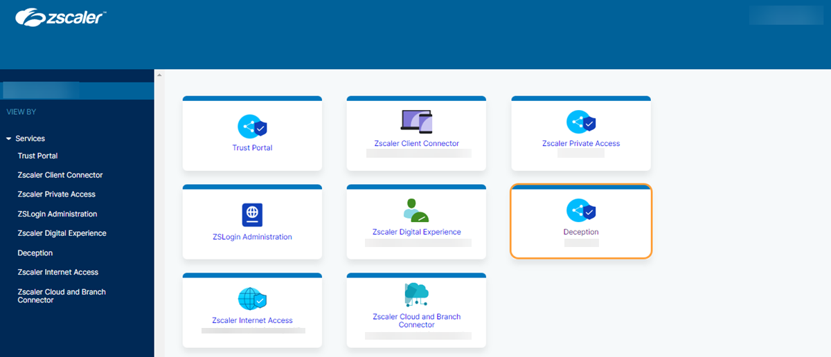 Zscaler デセプションの管理ポータルへのアクセスとナビゲーション | Zscaler