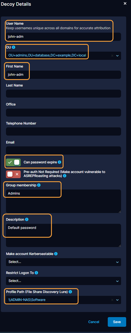 Configuring an AD decoy persona account