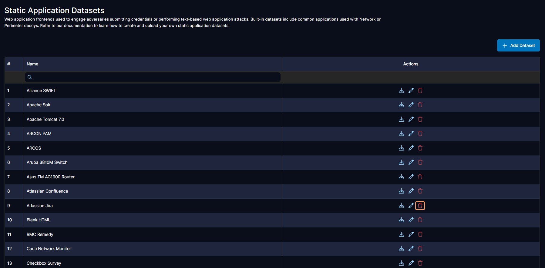 Delete Static Application Dataset