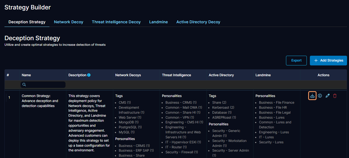 Downloading a deception strategy as a JSON file