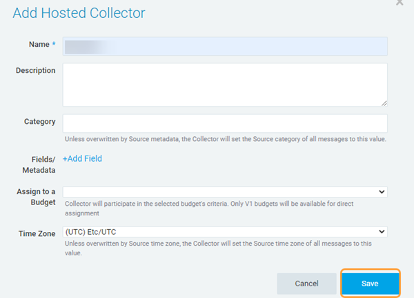 Configuring hosted collector details