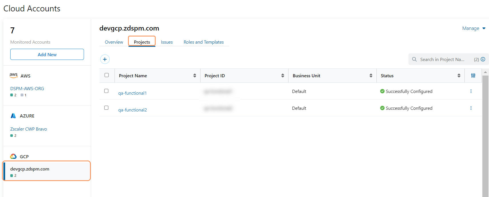 Select the Projects tab