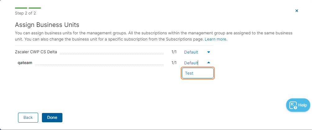 Assign Business Units Page