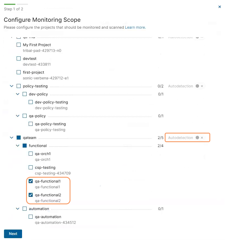 Configure Monitoring Scope Page
