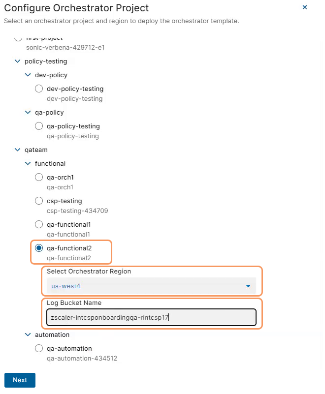 Configure Orchestrator Project page