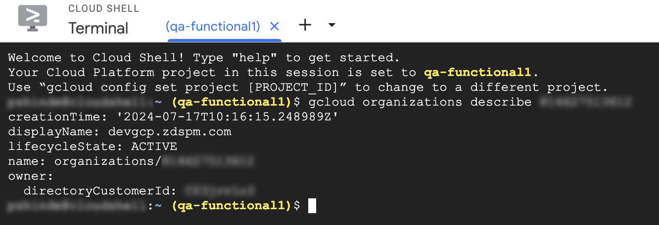 Google Cloud Shell Window