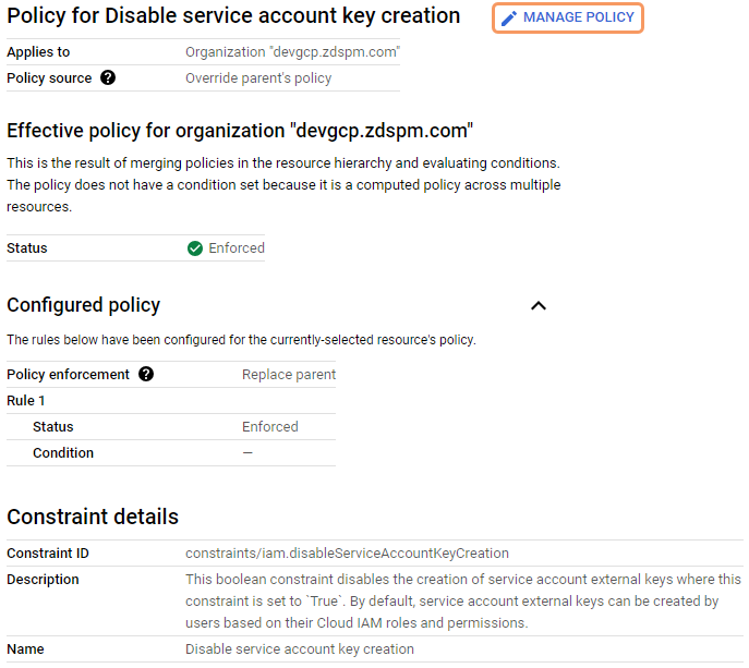 Manage Policy Option