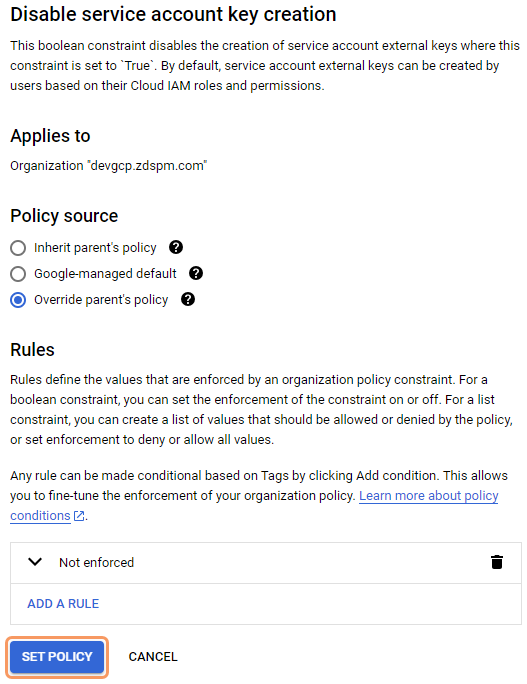 Set Policy Rule Option