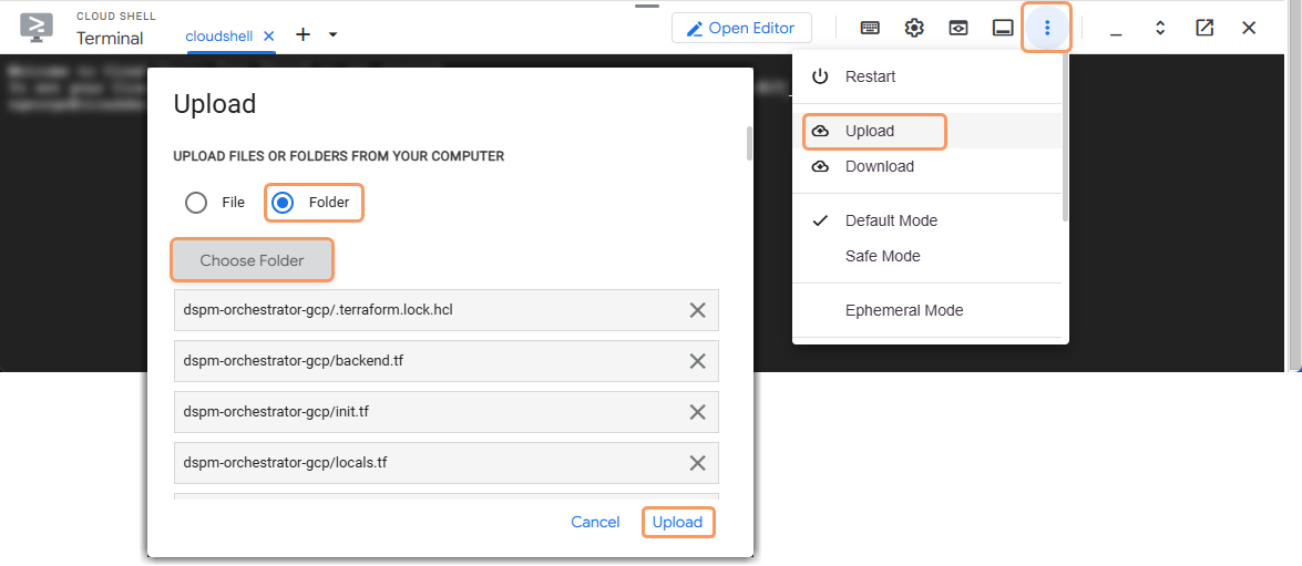 Upload Folder to GCP Cloud Shell