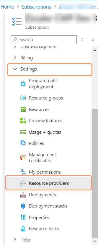 Resource Providers Page Navigation
