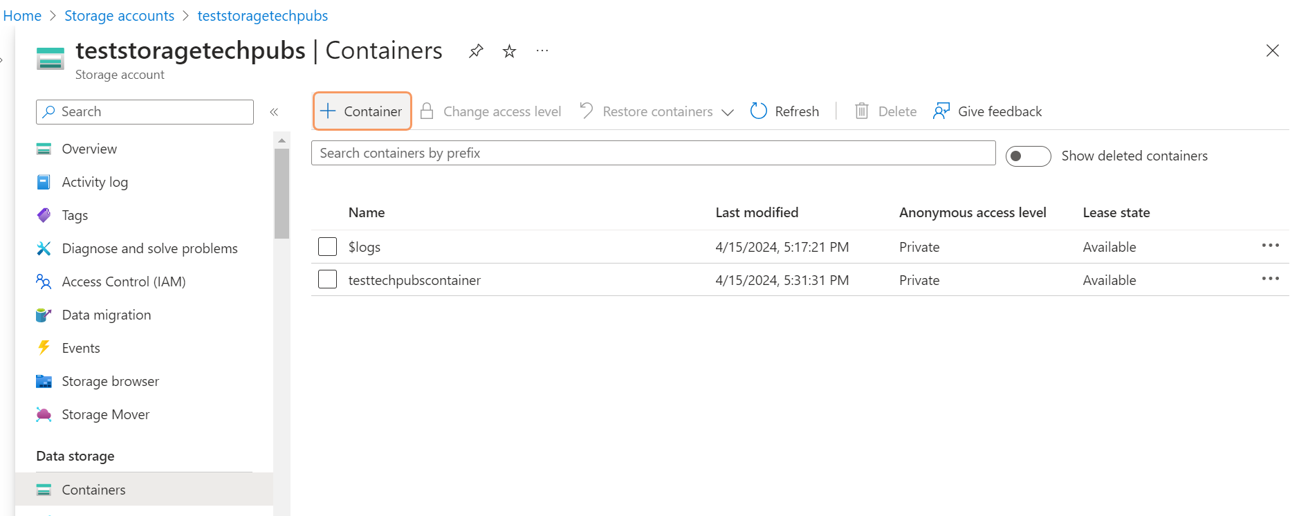 Create Containers for Storage Account