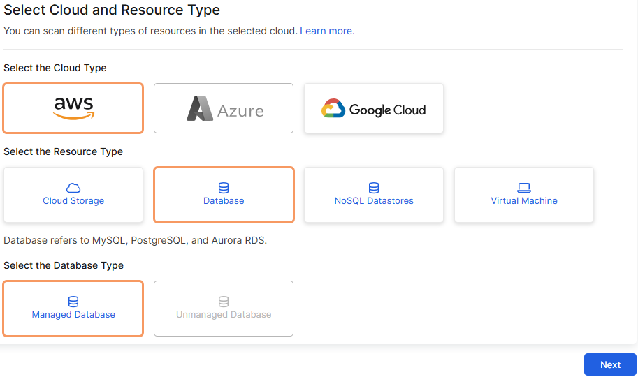 Selecting the cloud and resource type