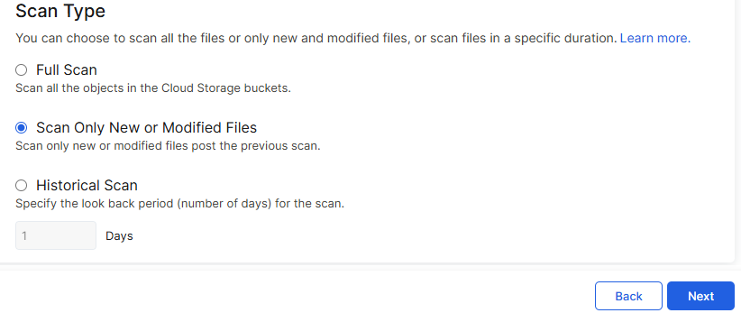 Selecting the scan type