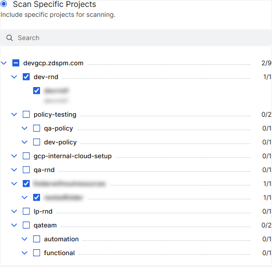 Scan specific projects