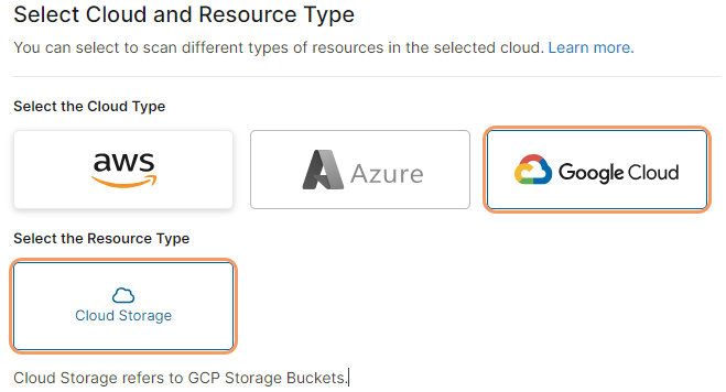 Selecting the cloud and resource type