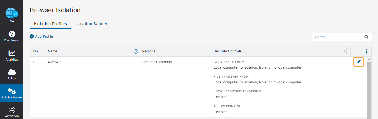 Editing Your Isolation Profile for ZIA | Zscaler