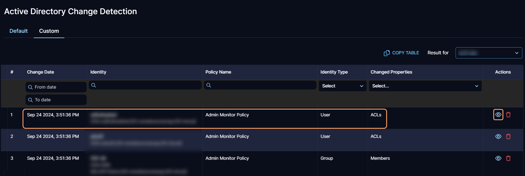 Clicking the view icon