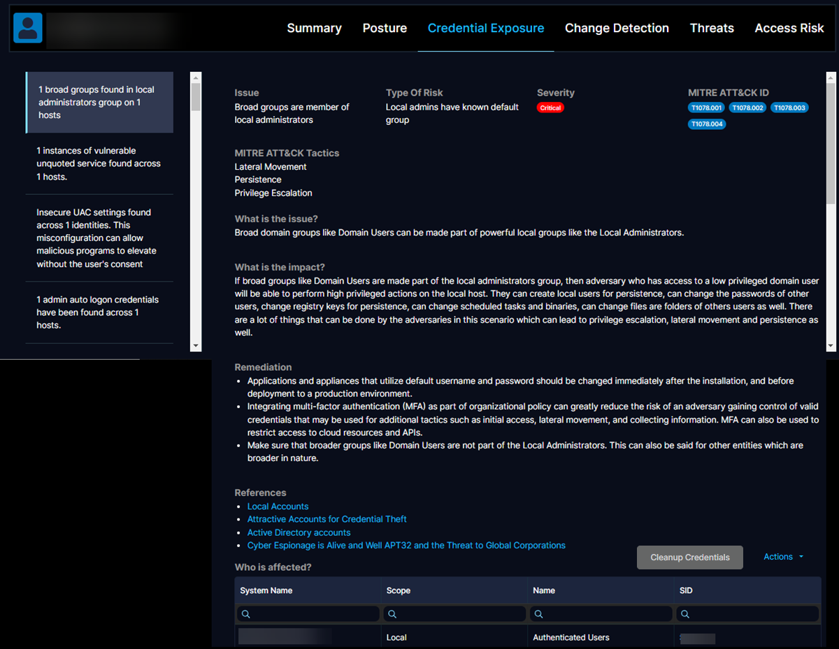 Viewing exposed credentials for the affected AD object
