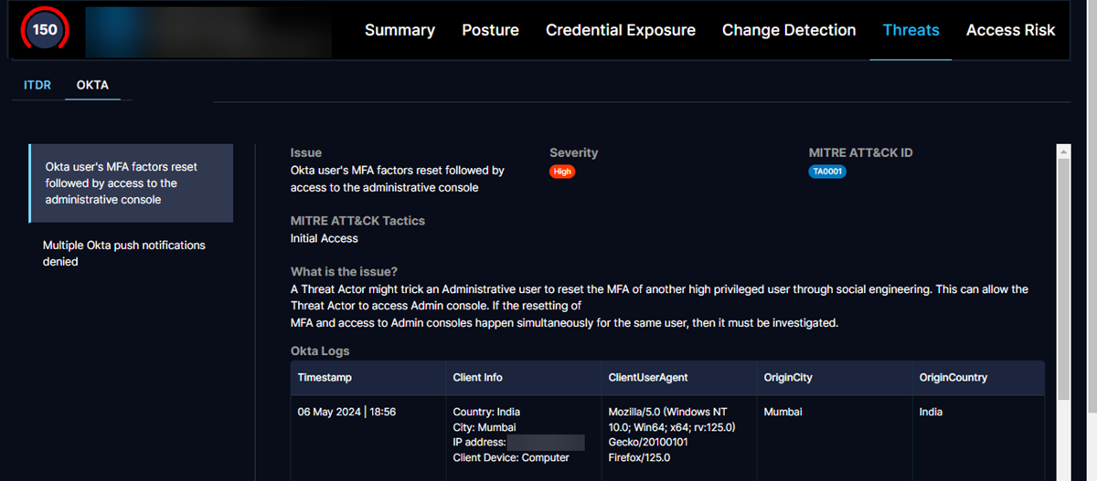 Viewing Okta threat detection details