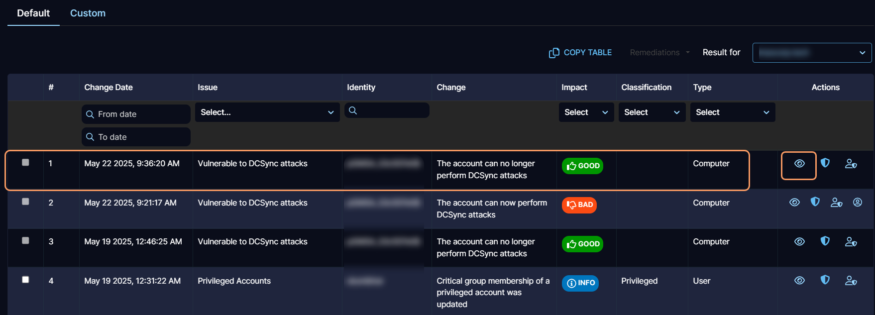 Clicking the view icon