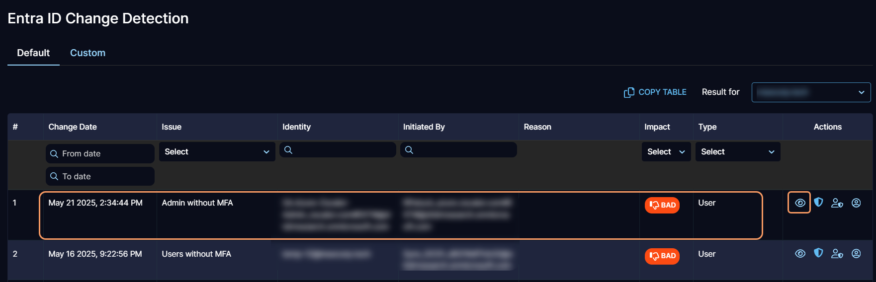 Entra ID Change Detection View icon