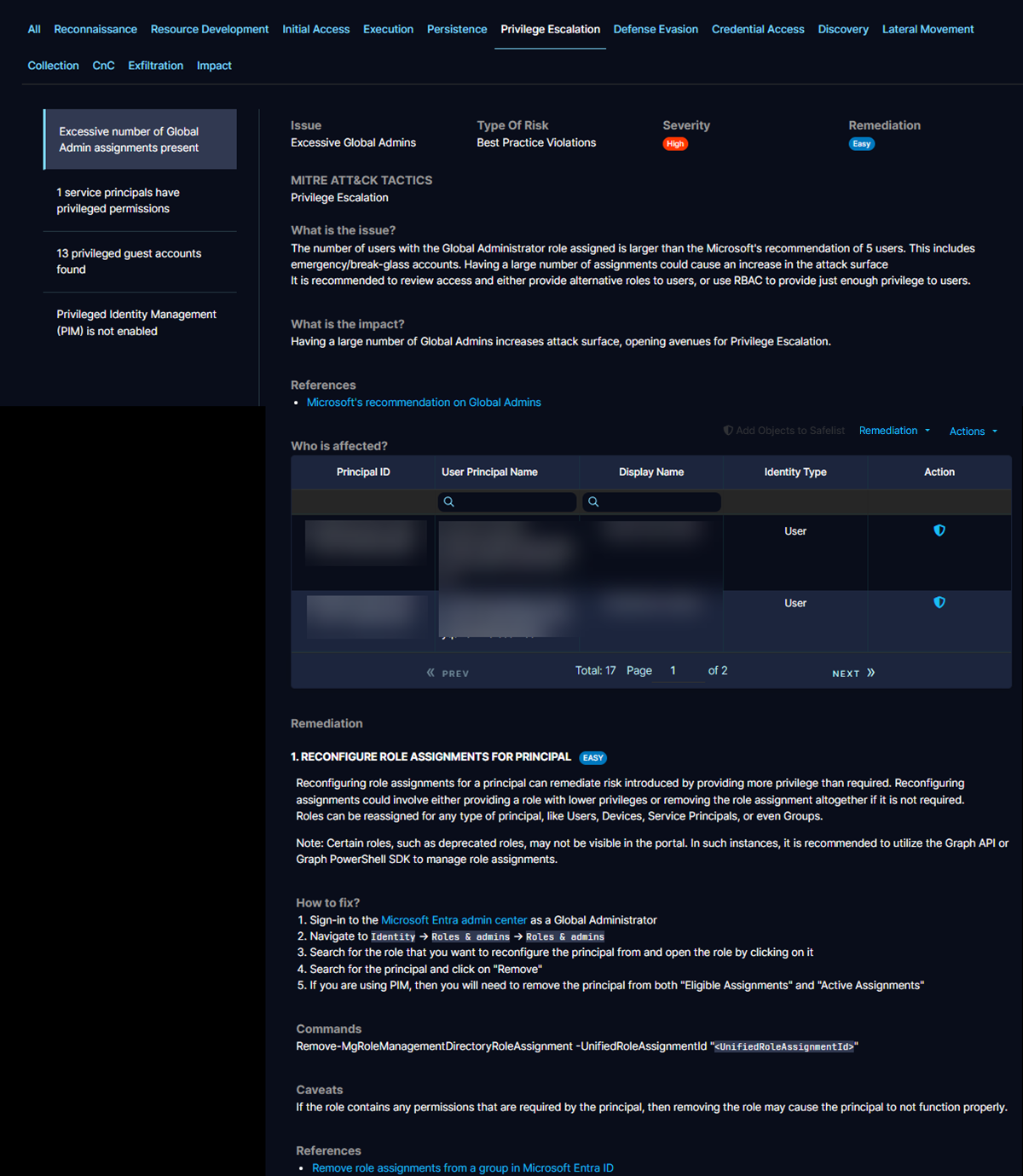 Viewing Entra ID issues by MITRE ATT&CK