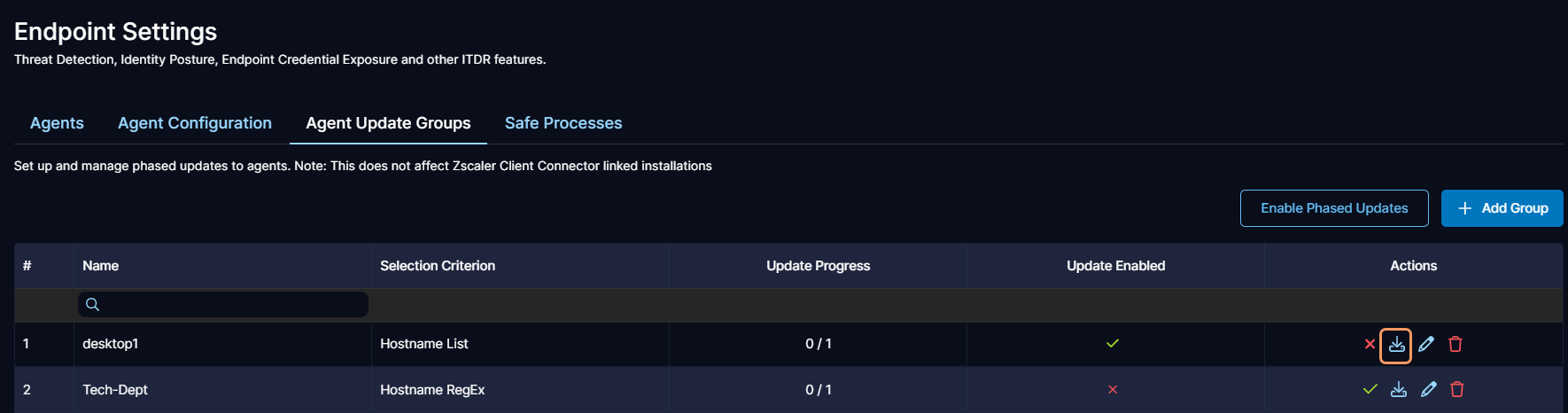 エージェント更新グループの管理 | Zscaler