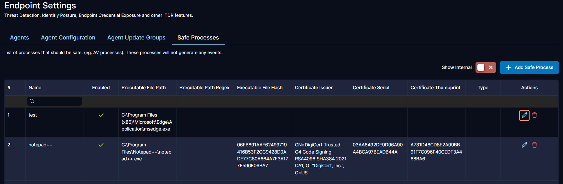 Editing or Deleting a Safe Process | Zscaler