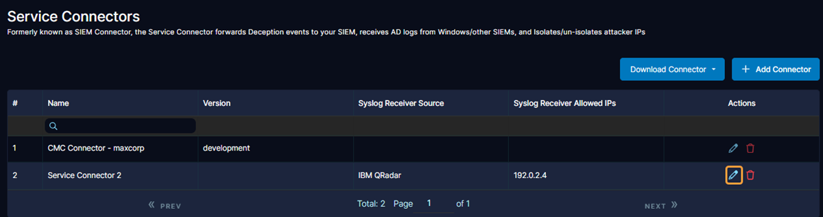 Editing a Service Connector