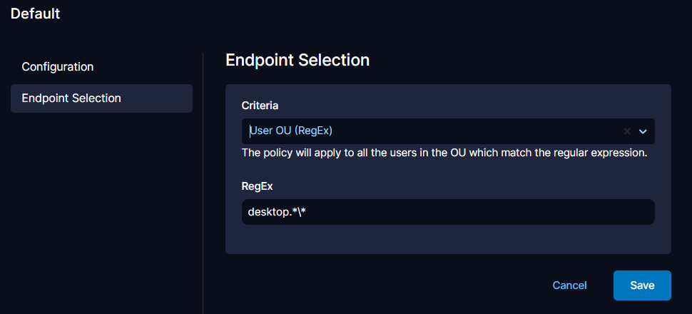 User OU (RegEx) selection criterion