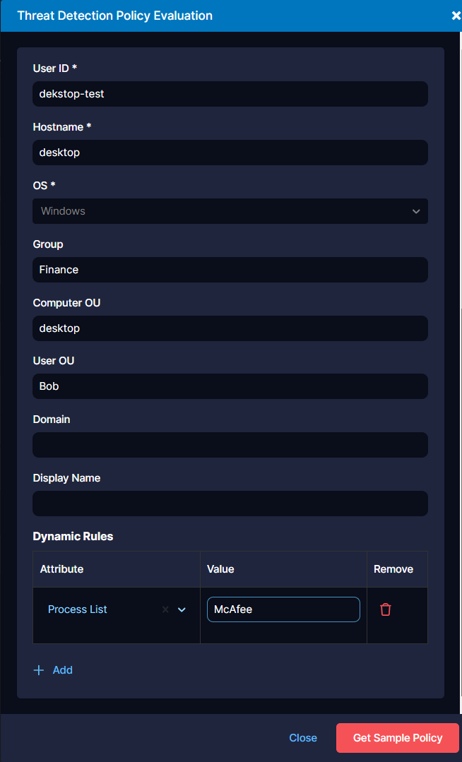 Generating sample threat detection policy report