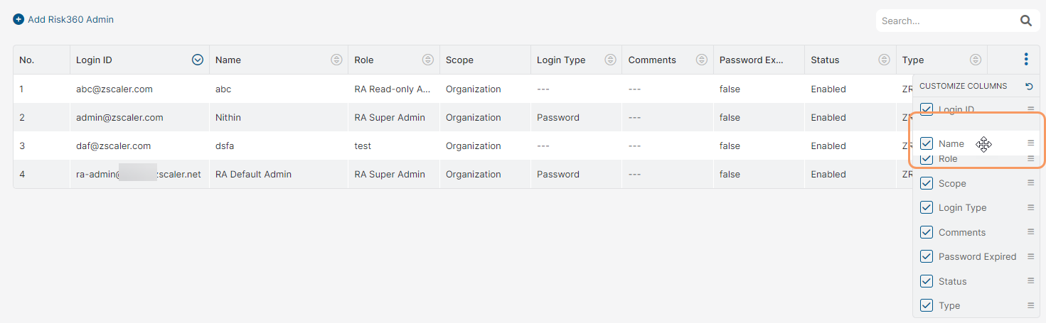 Risk360でのテーブルの使用 | Zscaler