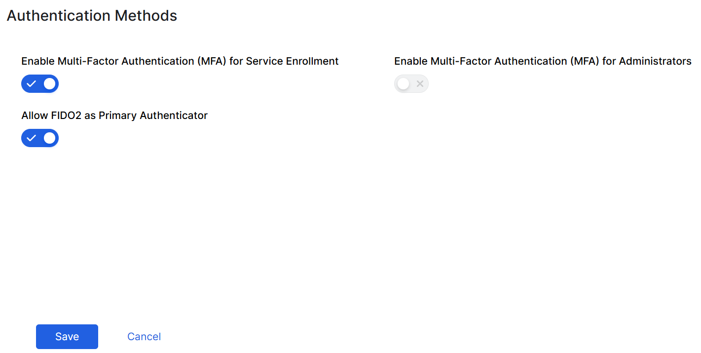 The Authentication Methods page