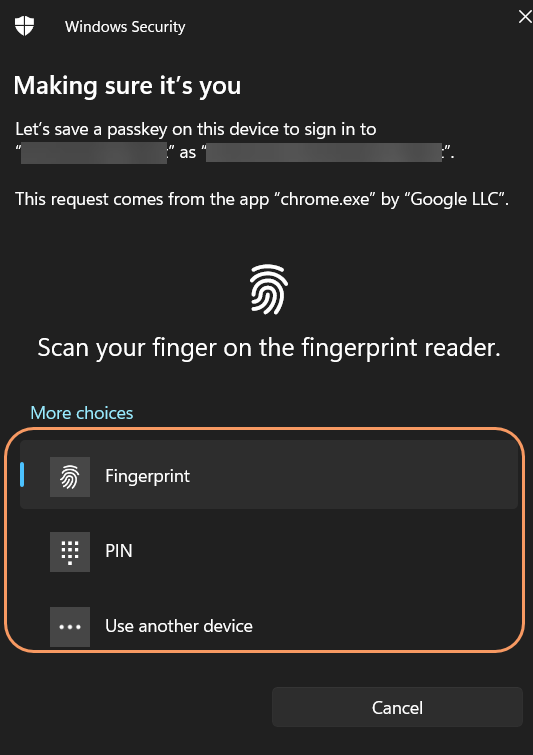 Selecting the authentication type