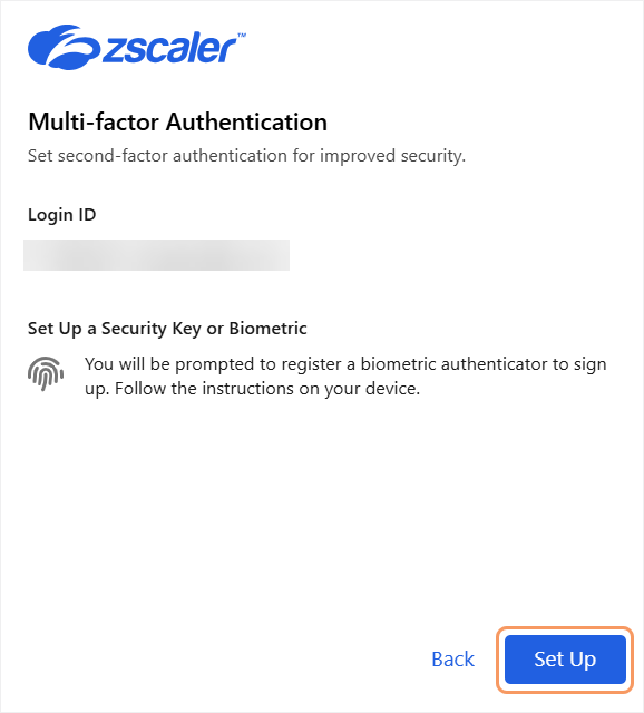 Setting up the biometric authentication