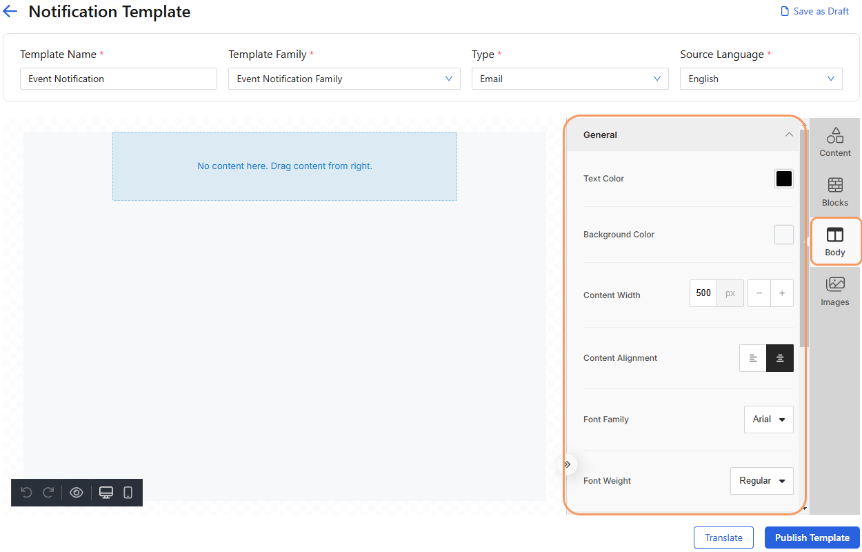 Rich Text Editor - Body button
