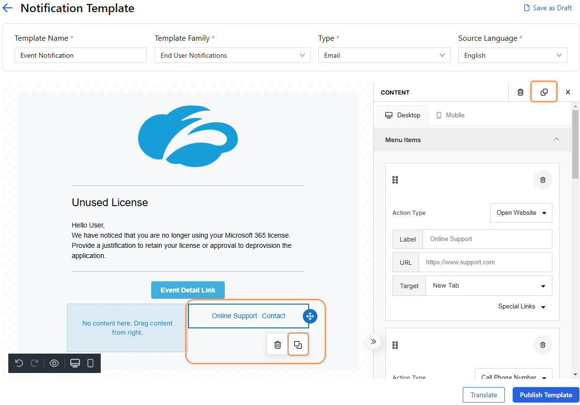 Email template builder - Duplicate column content