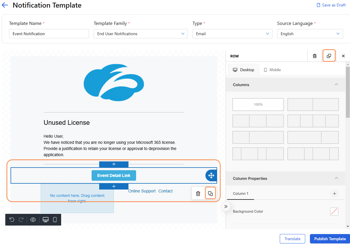 Email template builder - Duplicate rows