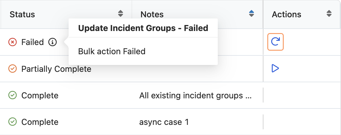 Retry icon for failed bulk actions