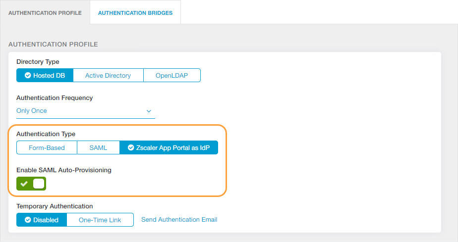 [IdPとしてのZscaler Client Connector Portal]オプション
